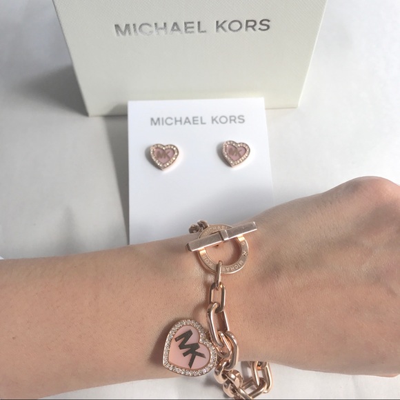Michael Kors | Jewelry | Authentic Mk Heart Pave Bracelet Earrings Set ...